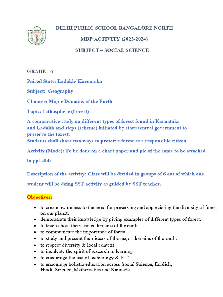 MDP ACTIVITY GRADE 6 - 2023-24 - New | PDF | Social Sciences | Science
