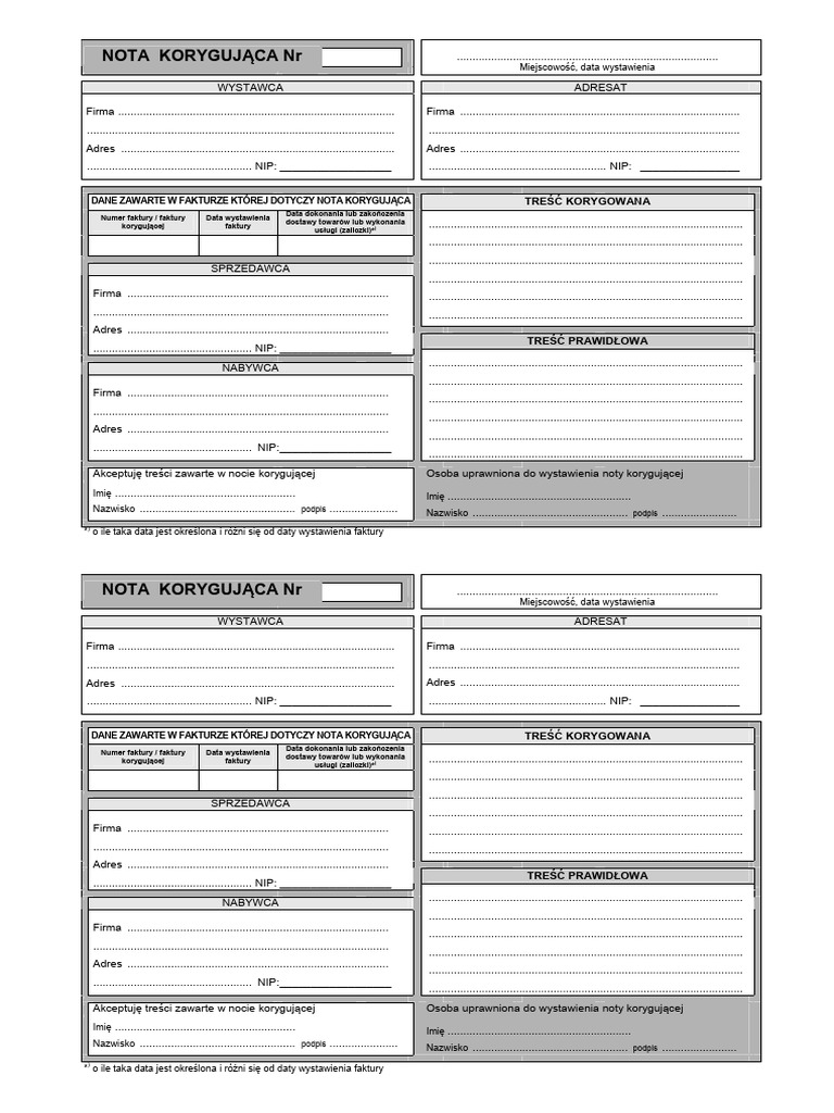 Nota-Korygujaca Wzor | PDF