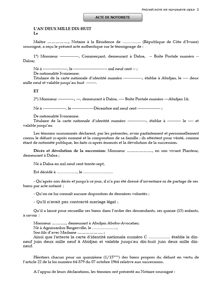 Modele Acte de Notoriete | PDF | Justice | Crime et violence