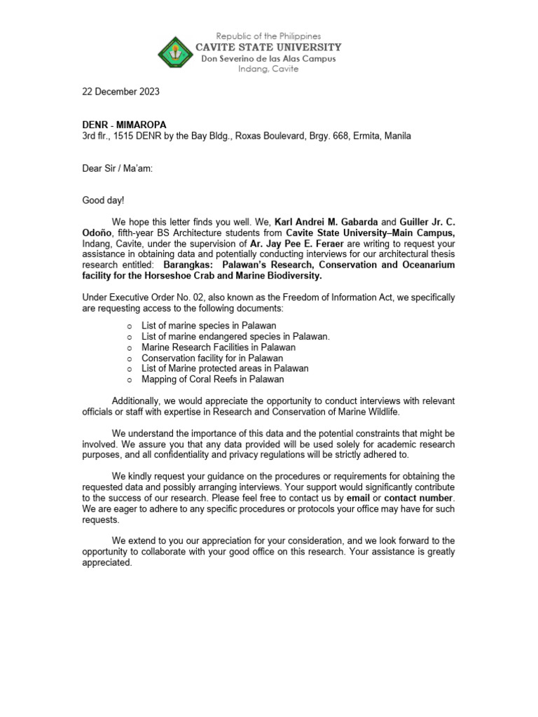Request for Research Data on Palawan | PDF