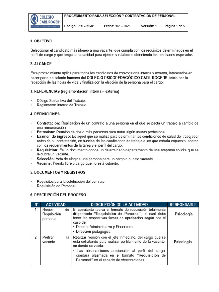 Procedimiento para Selección de Personal | PDF