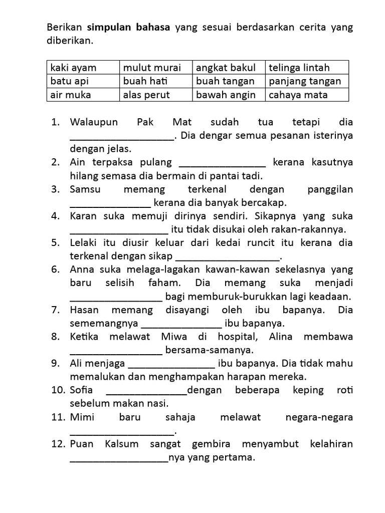 Simpulan Bahasa Yang Sesuai Berdasarkan Cerita Yang Diberikan | PDF