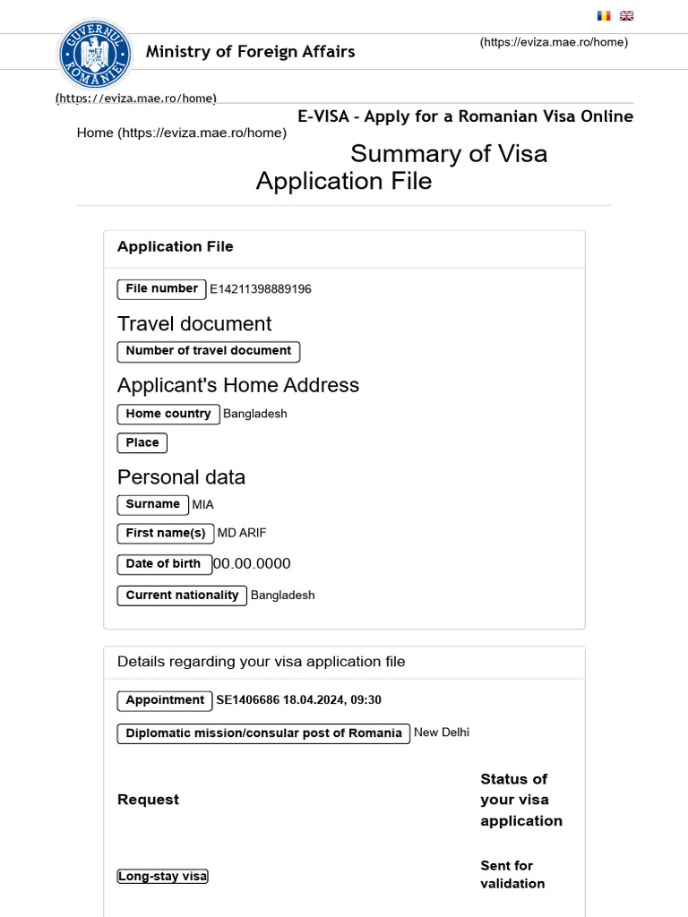MD Arif Miah Romania Visa Approved File 3 | PDF