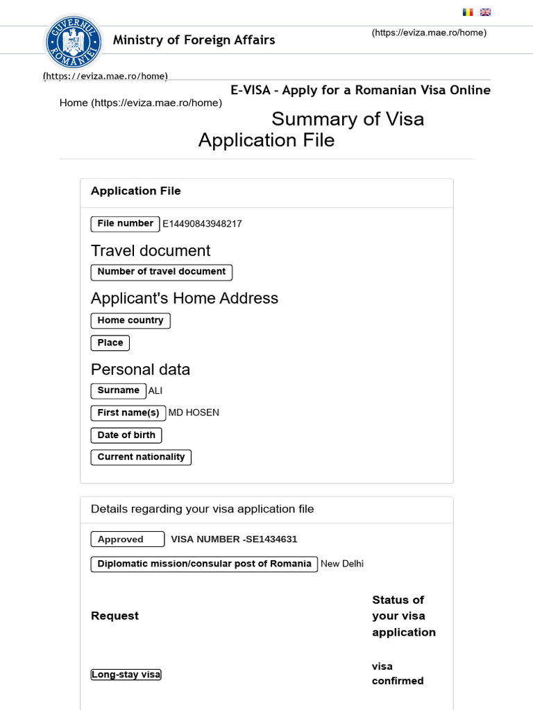 Romanian E-Visa Application Guide | PDF