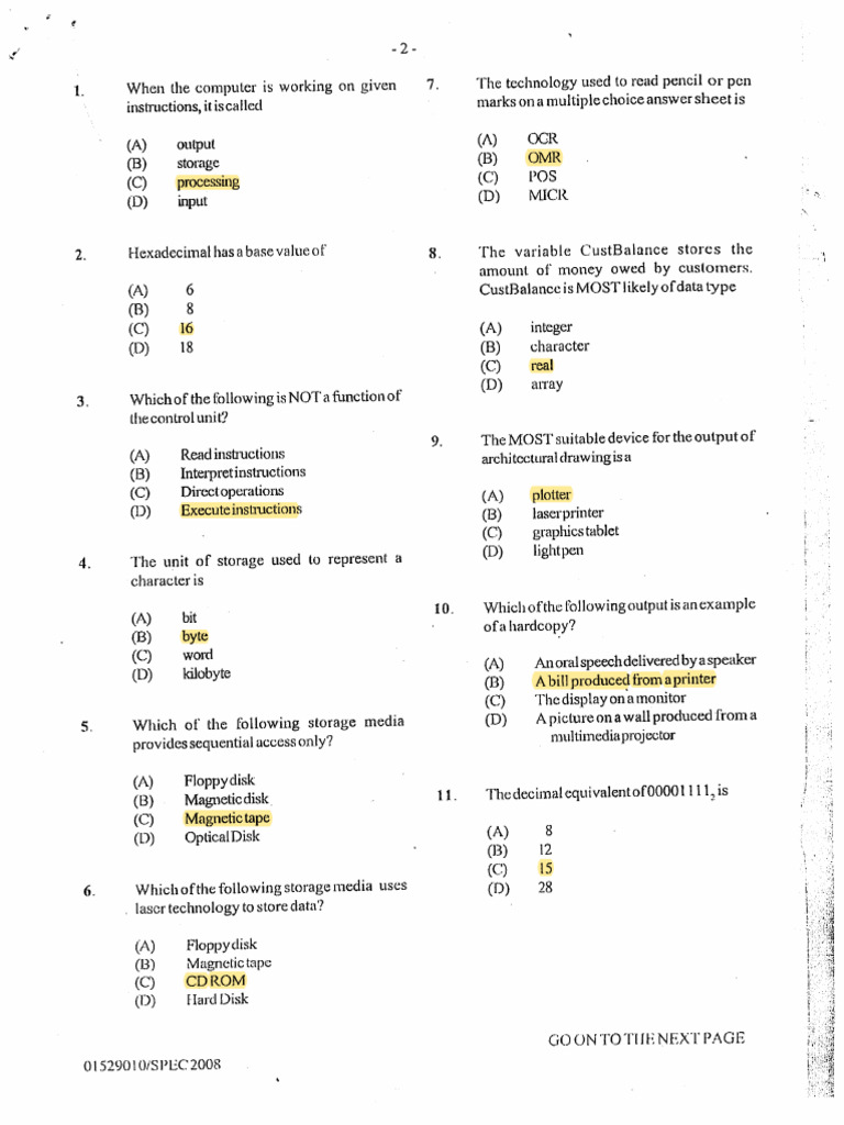 2008 Specimen P1 Answers | PDF
