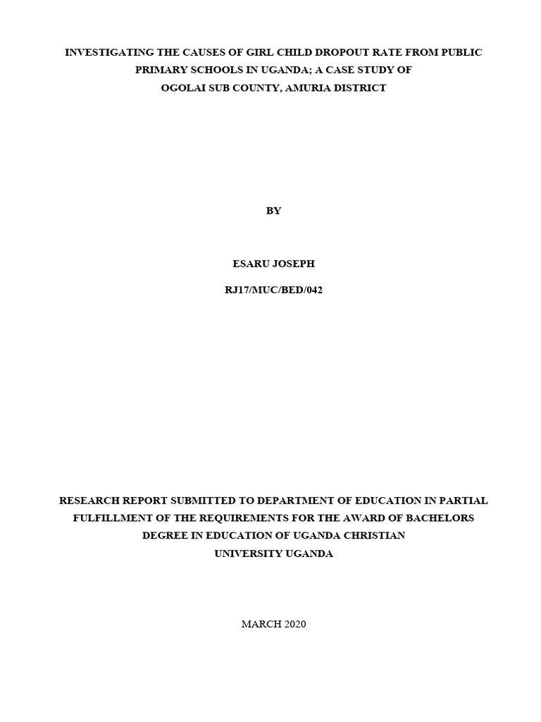 Esaru Joseph - Research Report - Ucu - Mar 2020 | PDF | Teachers | Poverty