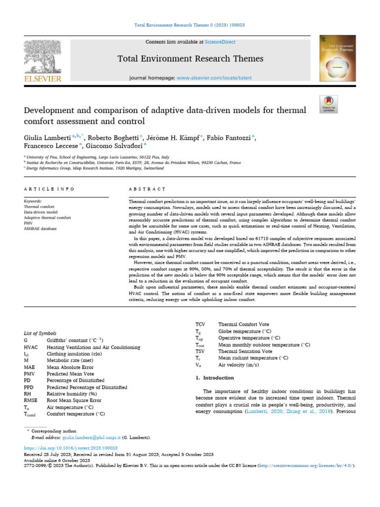 Development and Comparison of Adaptive Data-Driven Models For Thermal | PDF
