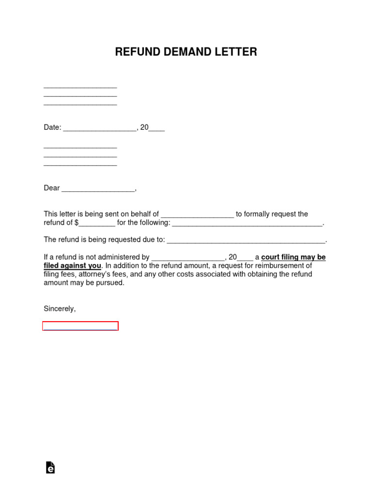 Refund Demand Letter Template | PDF | Finance & Money Management