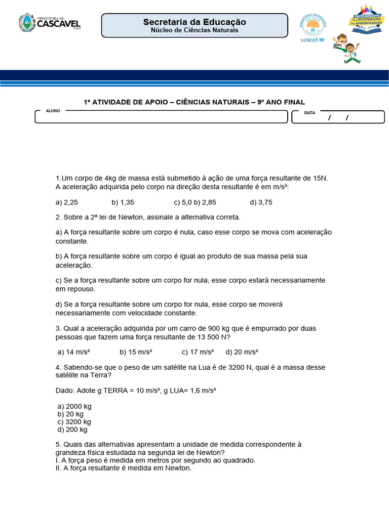 2 Ativ de Apoio | PDF | Maré | Gravidade
