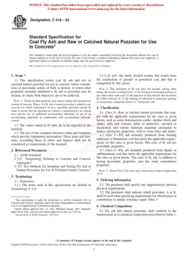 Astm C618 02 | PDF | Fly Ash | Concrete