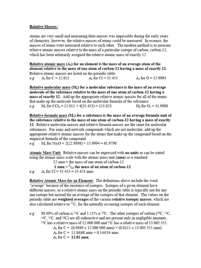 Understanding Relative Masses in Chemistry | PDF | Mole (Unit) | Molecules