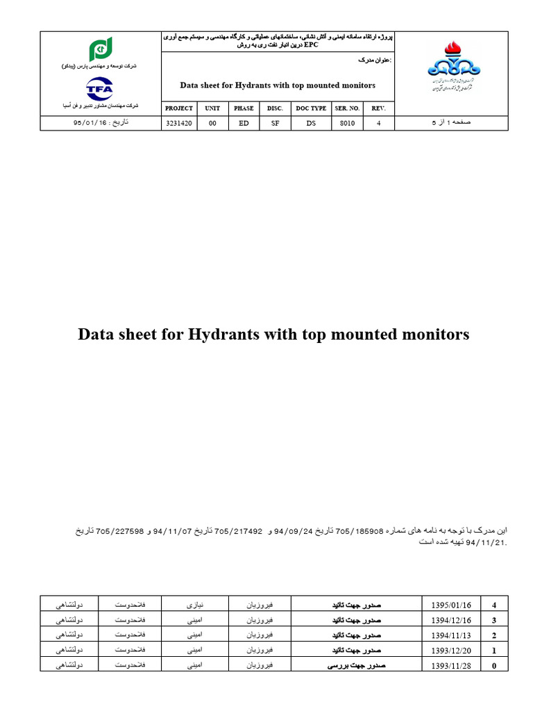 ED-SF-DS-8010 DATA SHEET For HYDRANTS With Top Mounted Monitors Rev 4 950116 | PDF