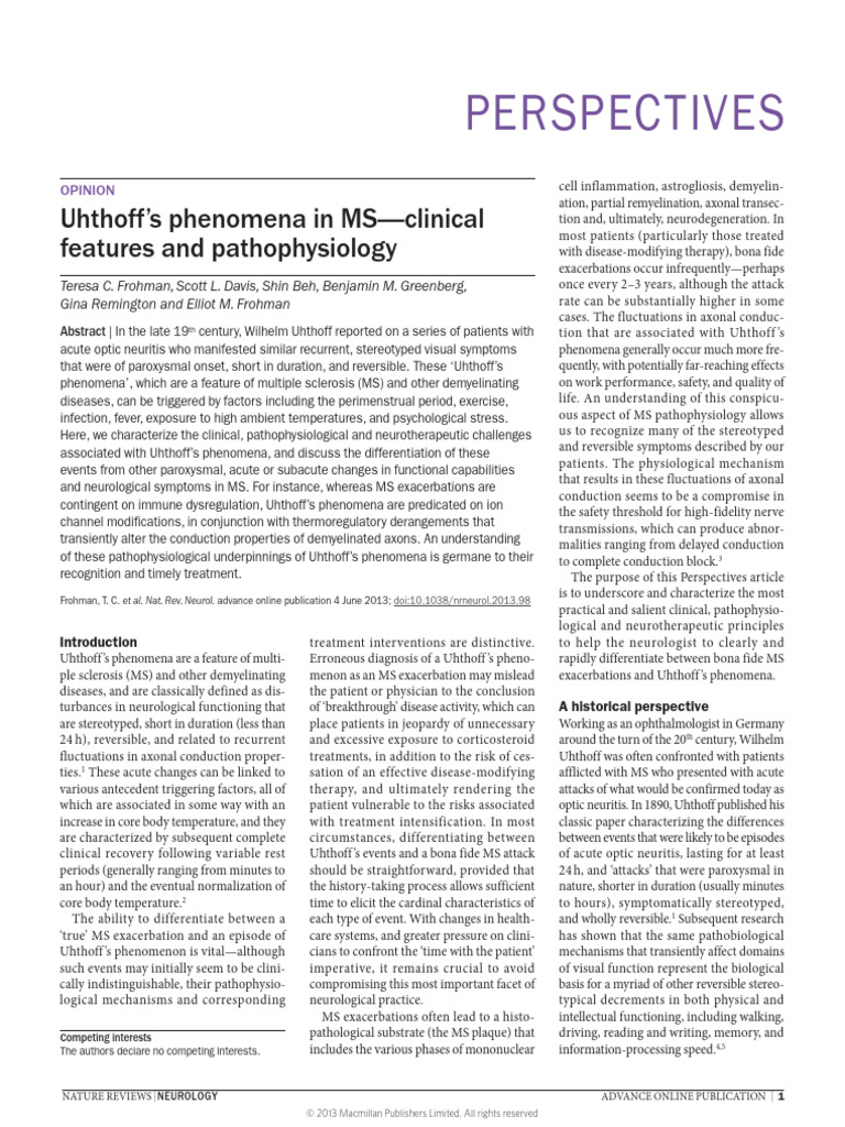 Uhthoff's Phenomena in MS-clinical Features and Pathophysiology | PDF ...