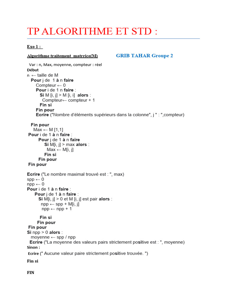 TP Algorithme Et STD Grib | PDF