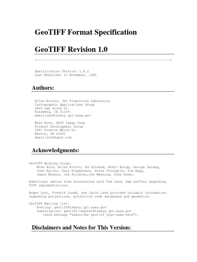 GeoTIFF Format Specification GeoTIFF Rev | PDF