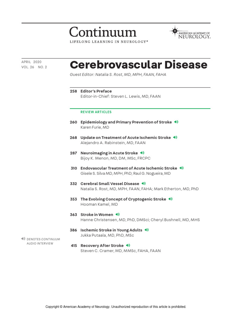 Table of Contents - Cerebrovascular Disease - Continuum 2020 | PDF ...