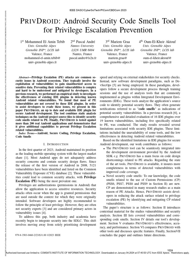 PrivDroid Android Security Code Smells Tool For Privilege Escalation Prevention | PDF | Android ...