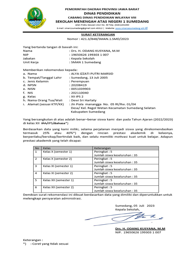 Surat Keterangan Rangking | PDF