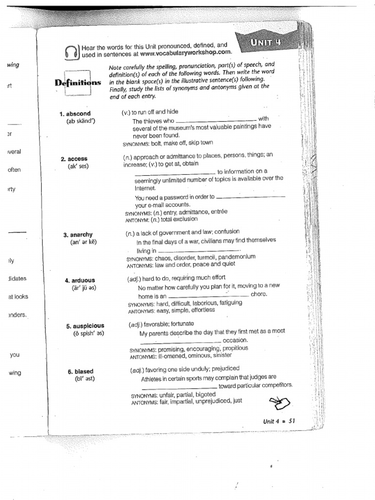 Vocabulary Unit 4 - Scan | PDF