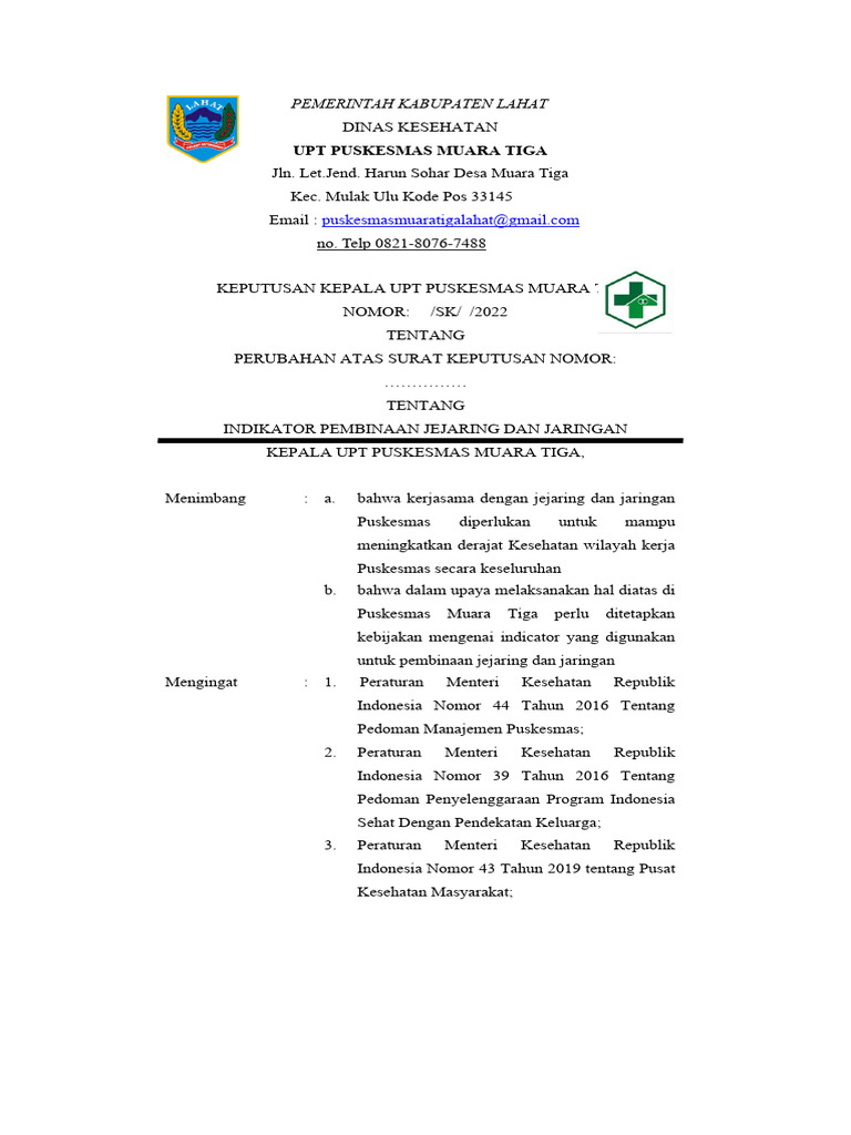 1.2.3.1 Contoh SK Indikator Pembinaan Jejaring & Jaringan | PDF