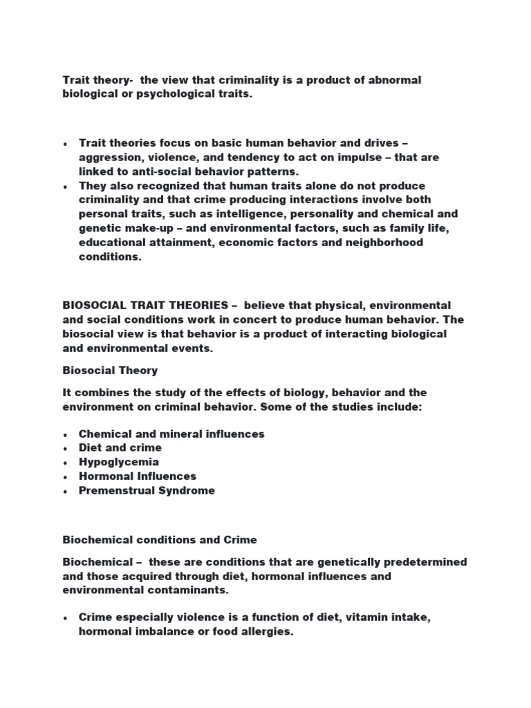 Trait and Social Structure Theories | PDF