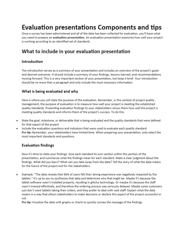 1 Evaluation Presentations Components and Tips | PDF | Evaluation ...