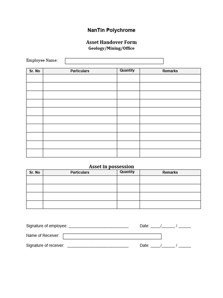 Asset Handover Form | PDF