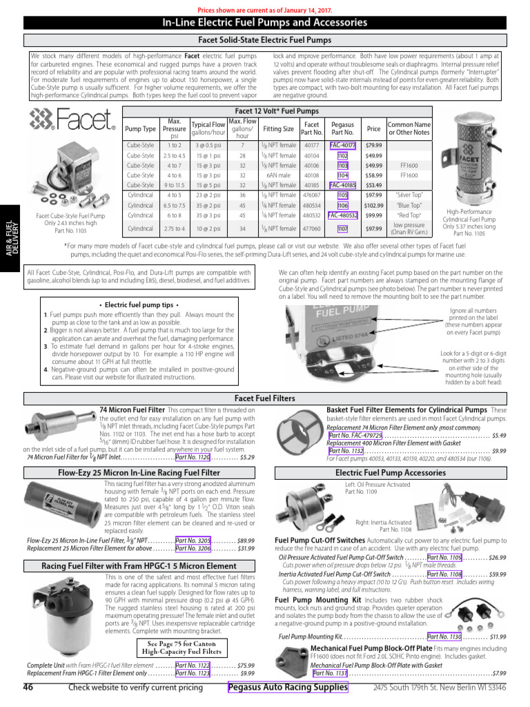 Facet Solid-State Electric Fuel Pumps | PDF | Pump | Carburetor