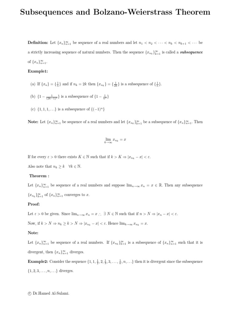 Subsequences and Bolzano-Weierstrass Theorem | PDF | Mathematics | Mathematical Analysis