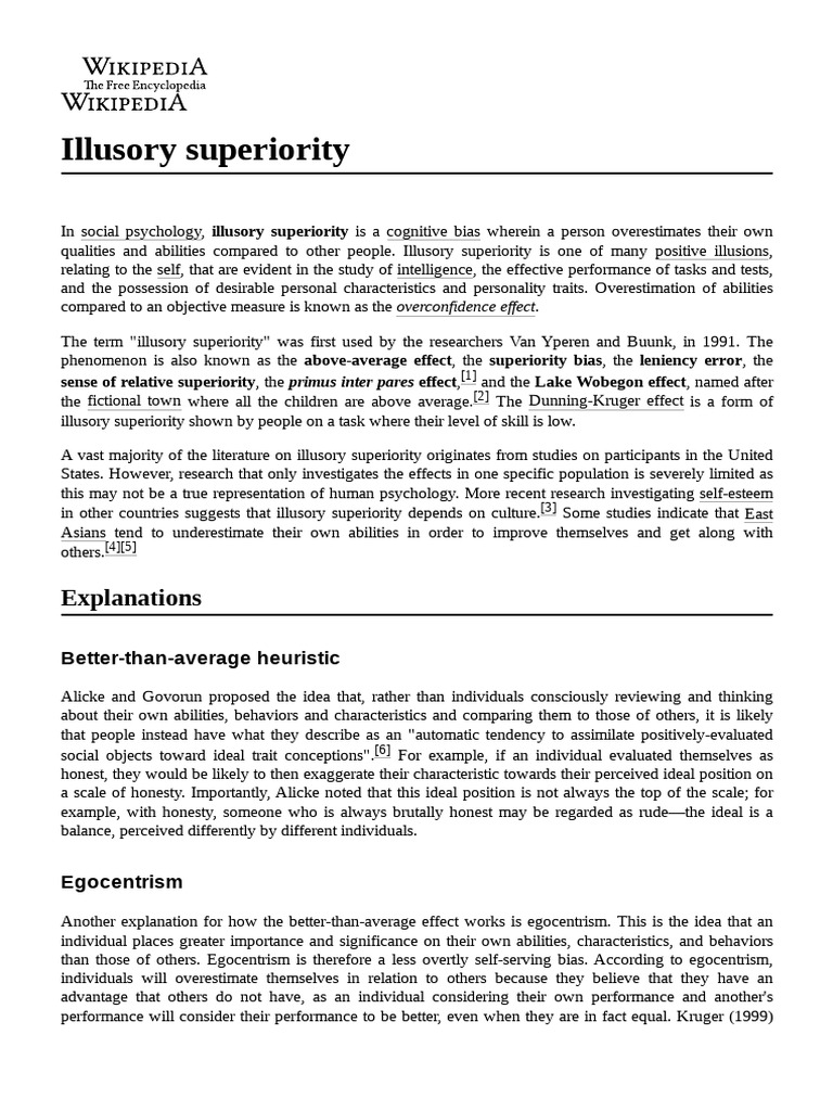 Illusory Superiority | Download Free PDF | Behavioural Sciences | Bias