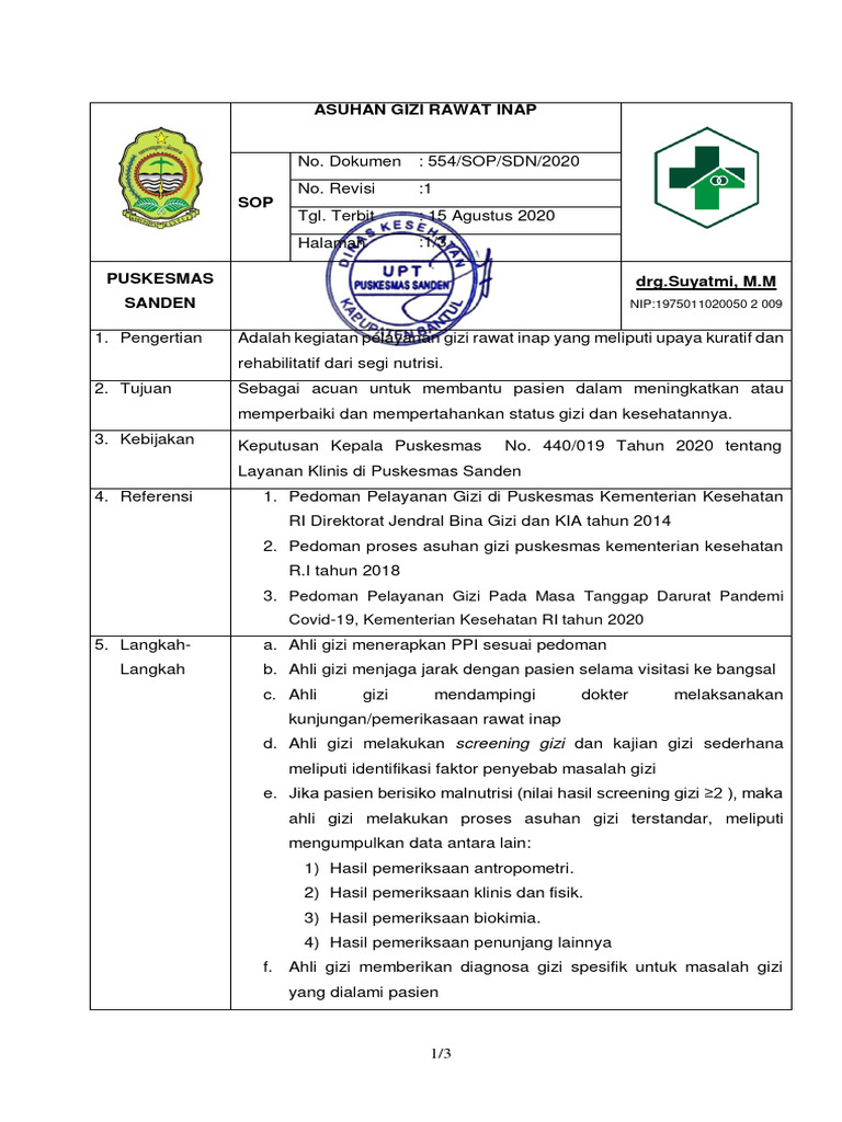 Sop Asuhan Gizi Ukp | PDF | Pengembangan Diri | Kesehatan Holistik