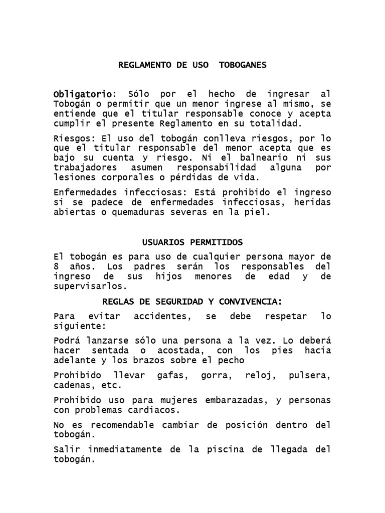 Reglamento de Uso Toboganes | PDF
