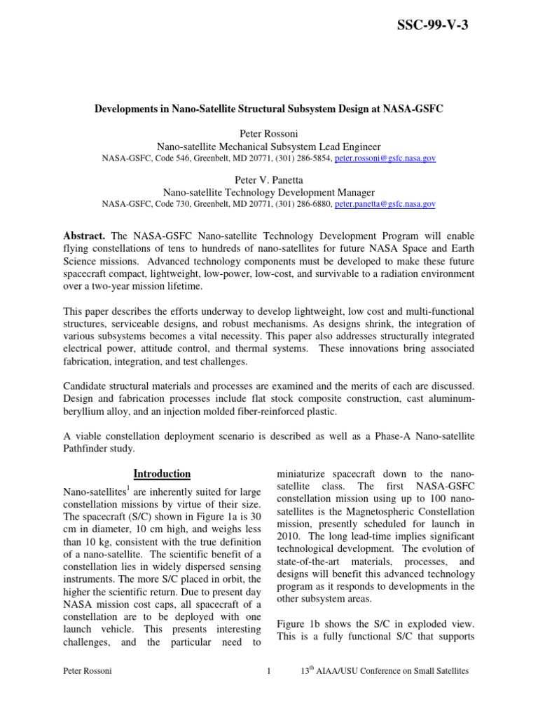 Developments in Nano-Satellite Structural Subsystem Design at NAS | PDF