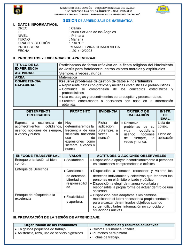 Actividades "Siempre, A veces, Nunca" | PDF | Aprendizaje | Evaluación