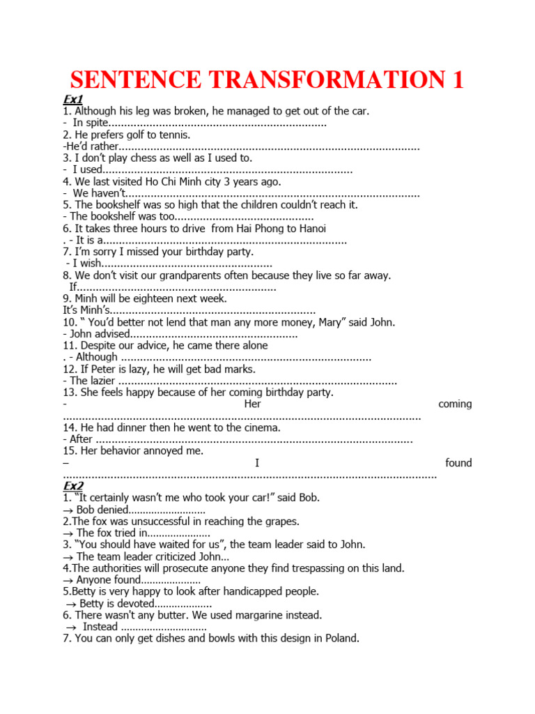 SENTENCE TRANSFORMATION | PDF