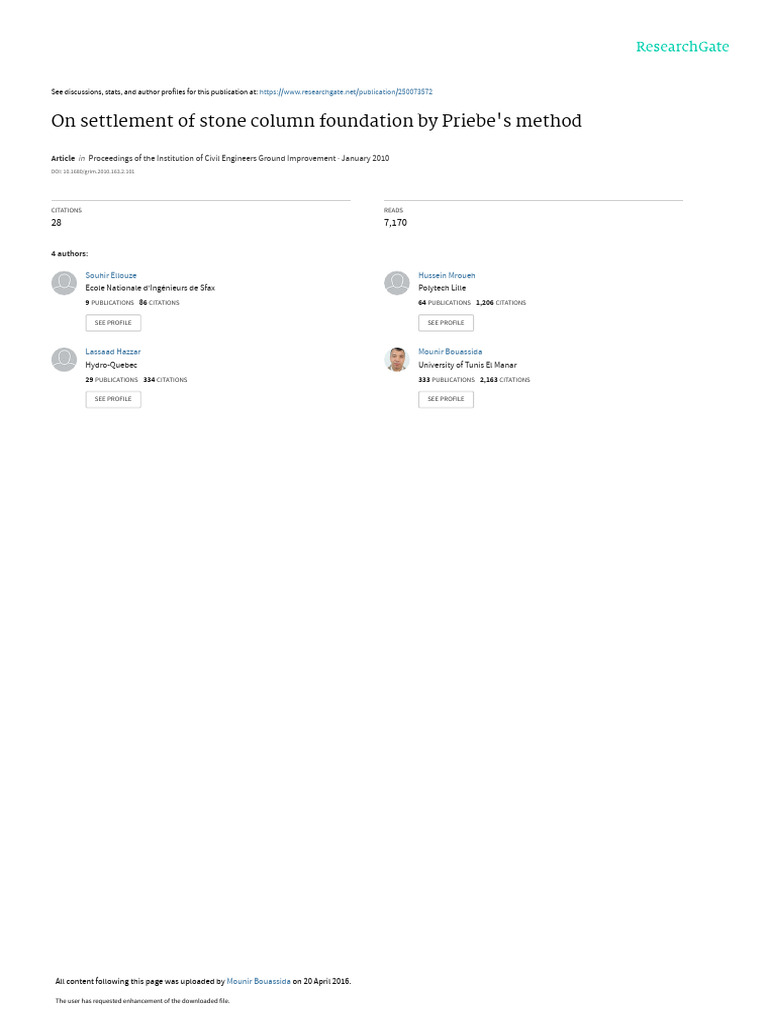 On Settlement of Stone Column Foundation by Priebe's Method | PDF