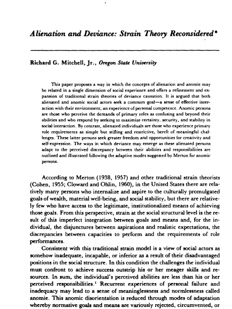 Strain Theory Reconsidered | PDF | Deviance (Sociology) | Social Alienation