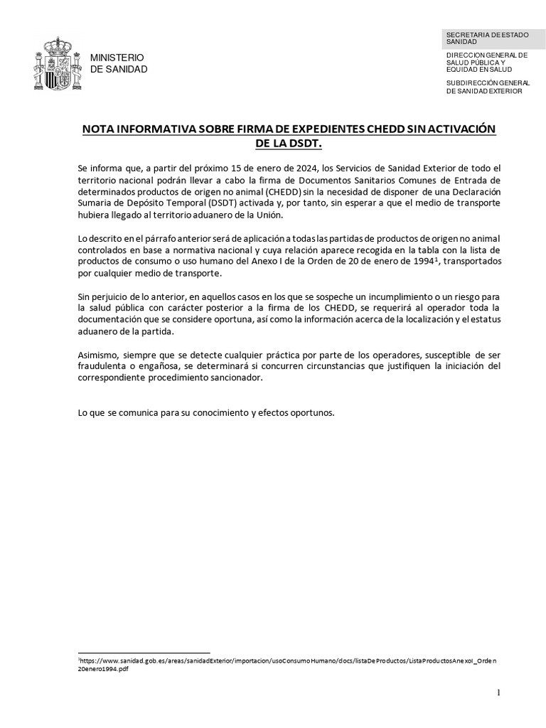 Nota Informativa Firma Expedientes CHEDD Sin DSDT Activa | PDF