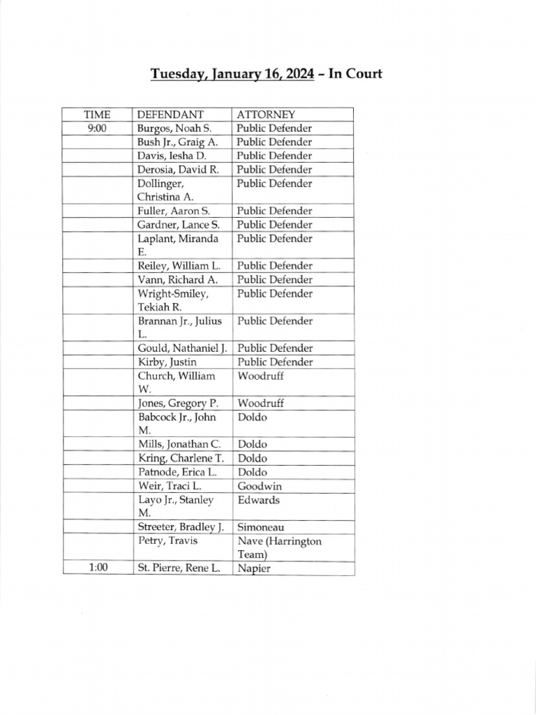 Jefferson County Court Calendar Jan. 16, 2024 | PDF