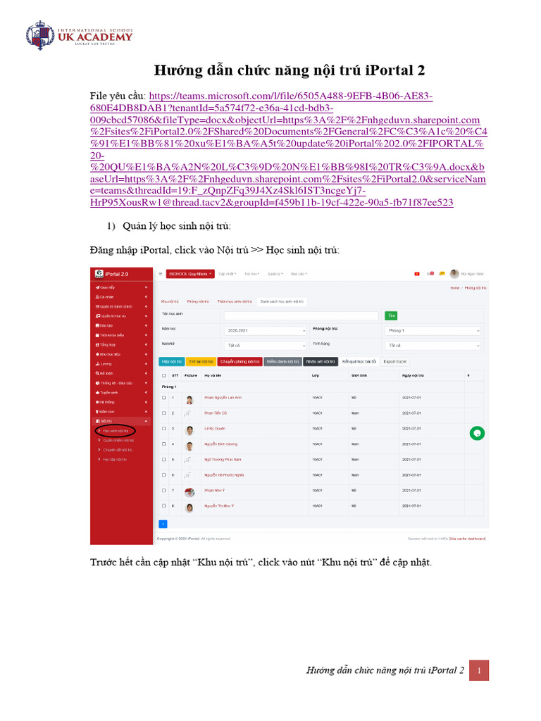 03. Hướng dẫn chức năng nội trú iPortal 2 | PDF
