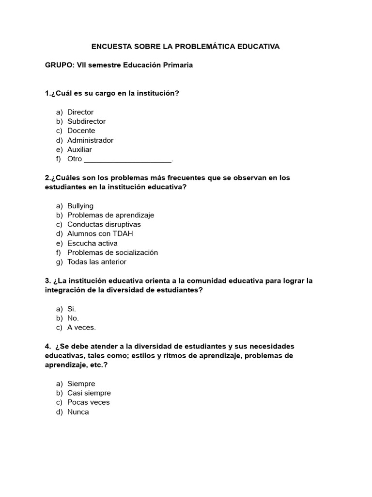 Encuesta sobre Problemáticas Educativas | PDF | Crecimiento personal y profesional