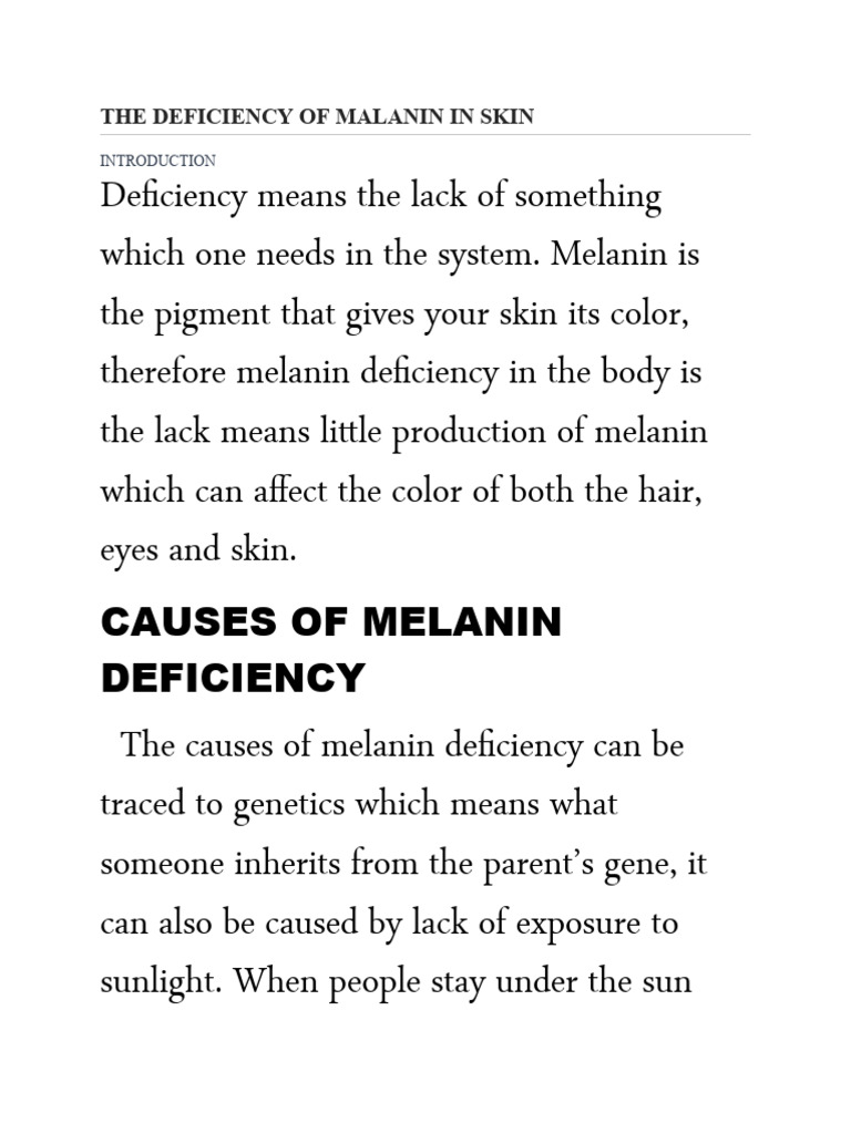 The Deficiency of Malanin in Skin | PDF