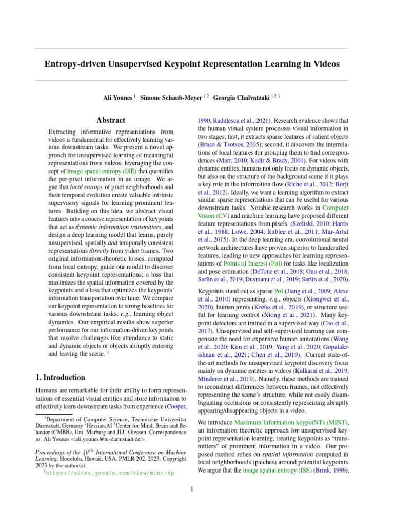 Entropy-Driven Unsupervised Keypoint Representation Learning in Videos | PDF | Information ...