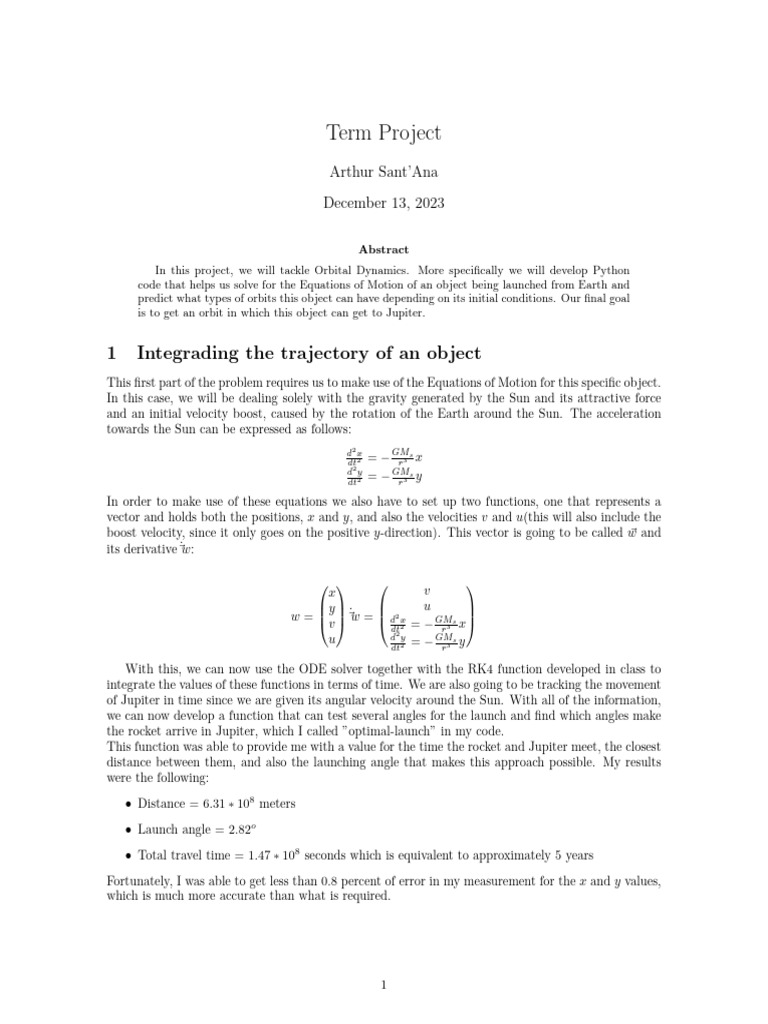 TermProject Arthur | PDF | Orbit | Velocity