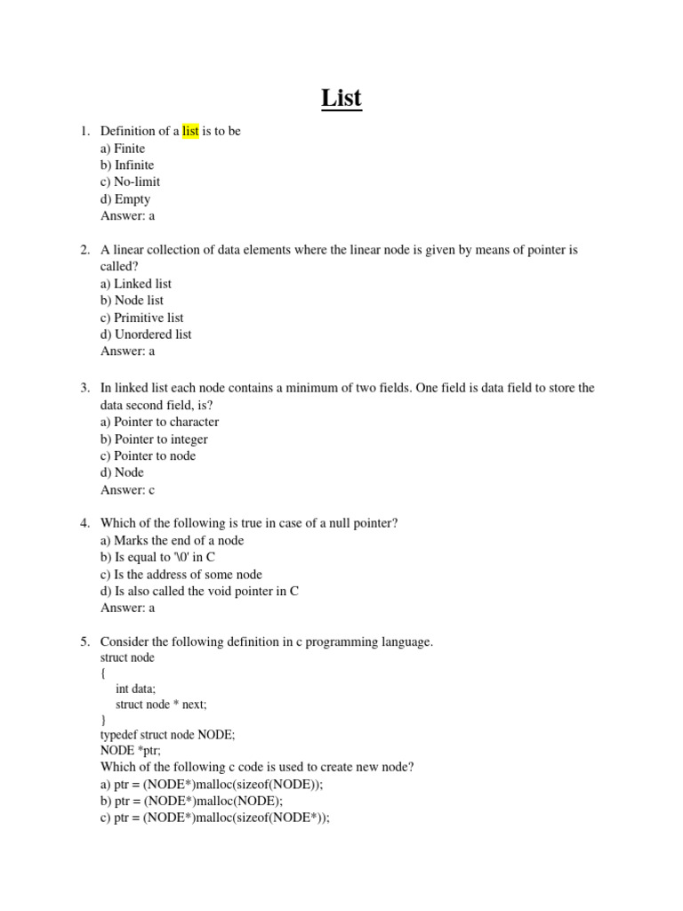 List | Download Free PDF | Pointer (Computer Programming) | Computer Science