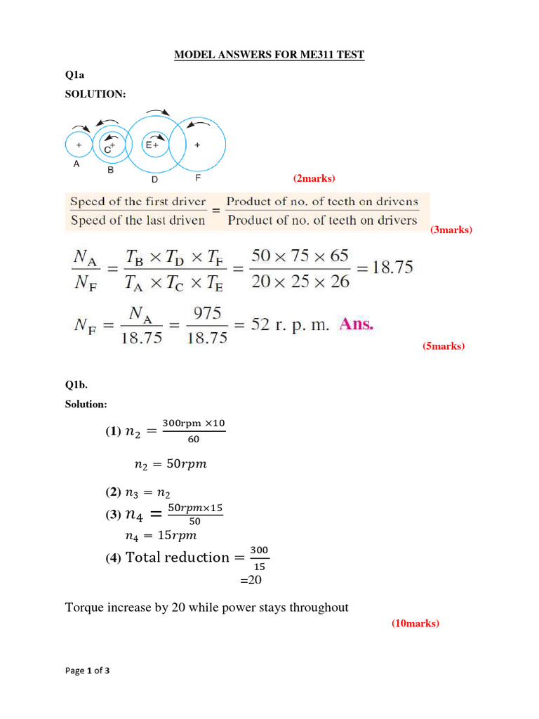 ME 311 Test Model Answers | PDF | Applied Mathematics | Mathematics