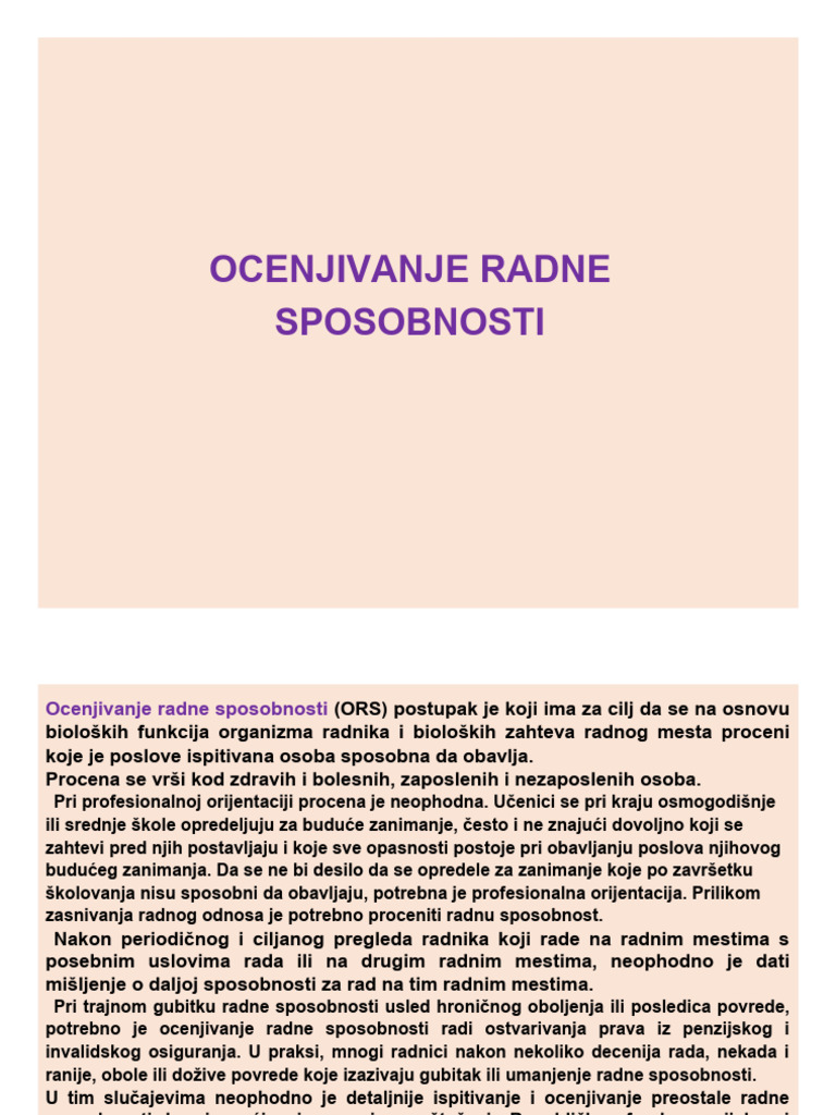 Ocenjivanje Radne Sposobnosti | PDF