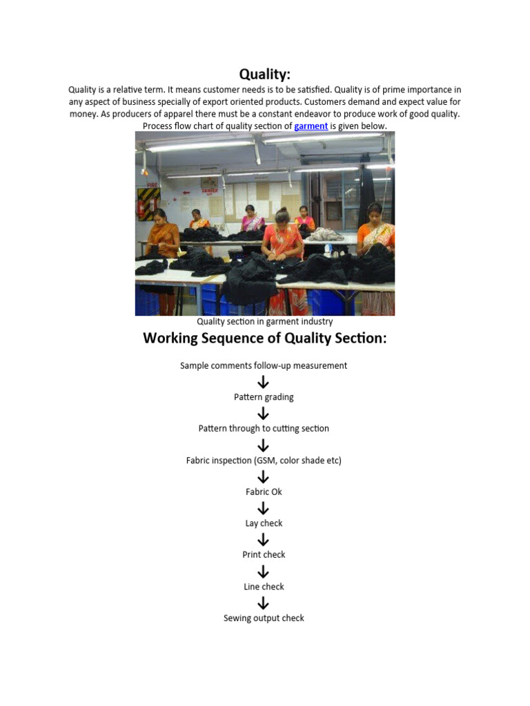 Garment Industry Quality Control Process | PDF | Sewing | Clothing