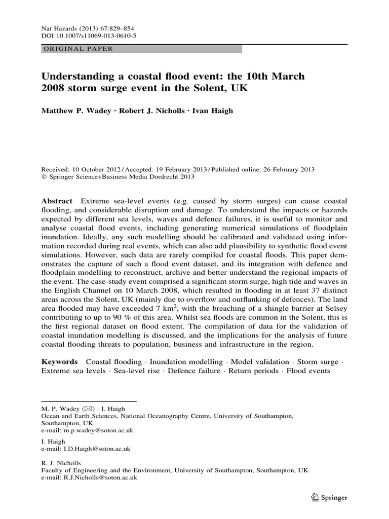Understanding A Coastal Flood Event: The 10th March 2008 Storm Surge ...