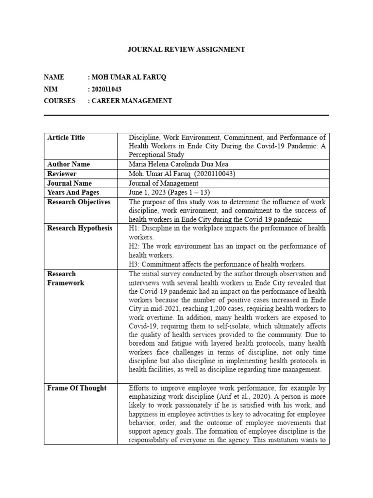 JOURNAL REVIEW (Moh Umar Al faruq) | PDF | Disciplines | Employment